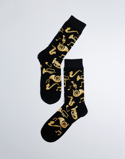 Buy Men's Brass Instruments Jazz Music Crew Socks - Black Cotton | Just ...