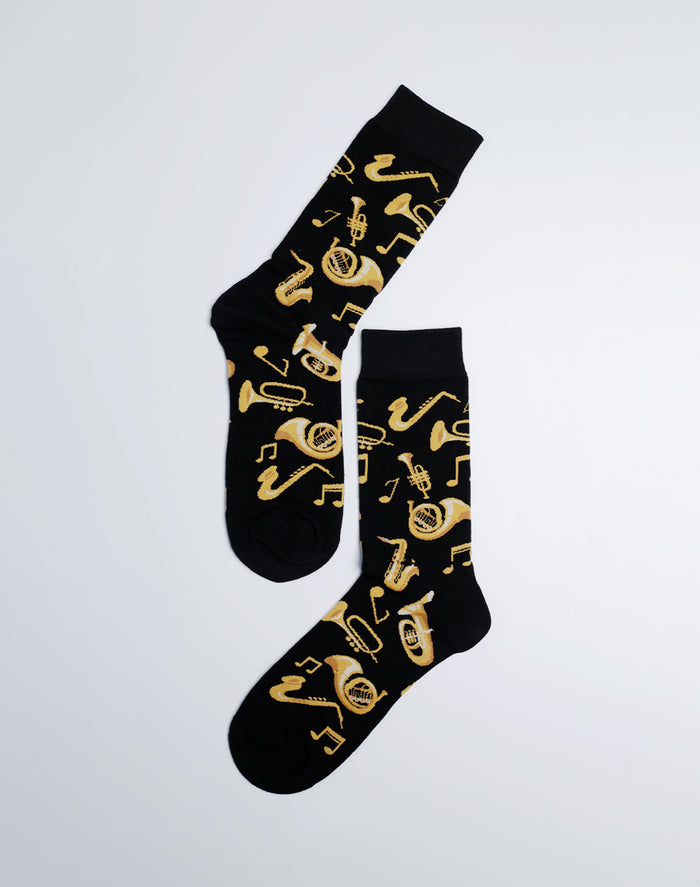 Buy Men's Brass Instruments Jazz Music Crew Socks - Black Cotton | Just ...