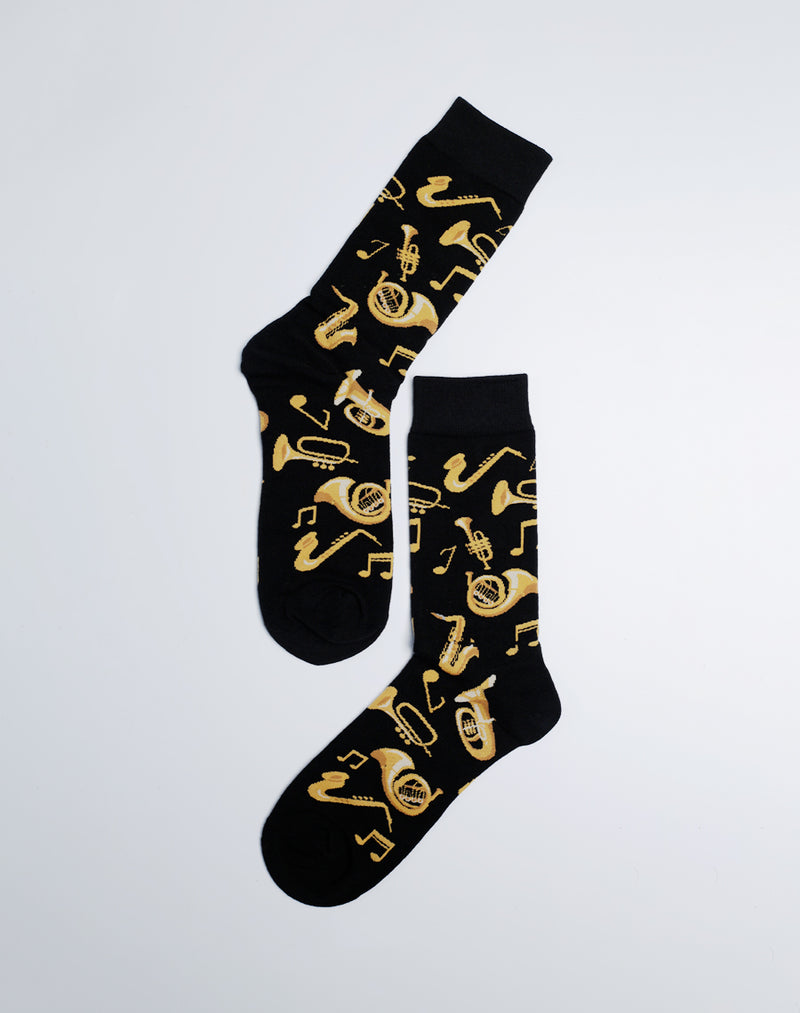 Buy Men's Brass Instruments Jazz Music Crew Socks - Black Cotton | Just ...