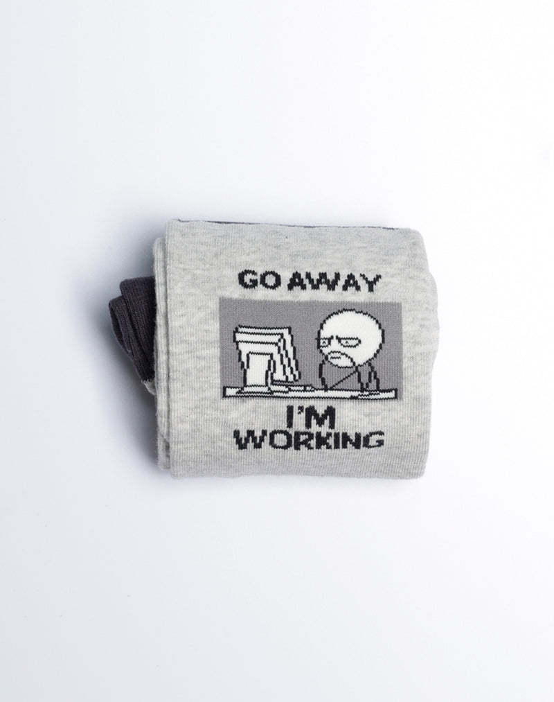 Buy Men's Go Away I'm Working Funny Crew Socks - Grey | Just Fun Socks
