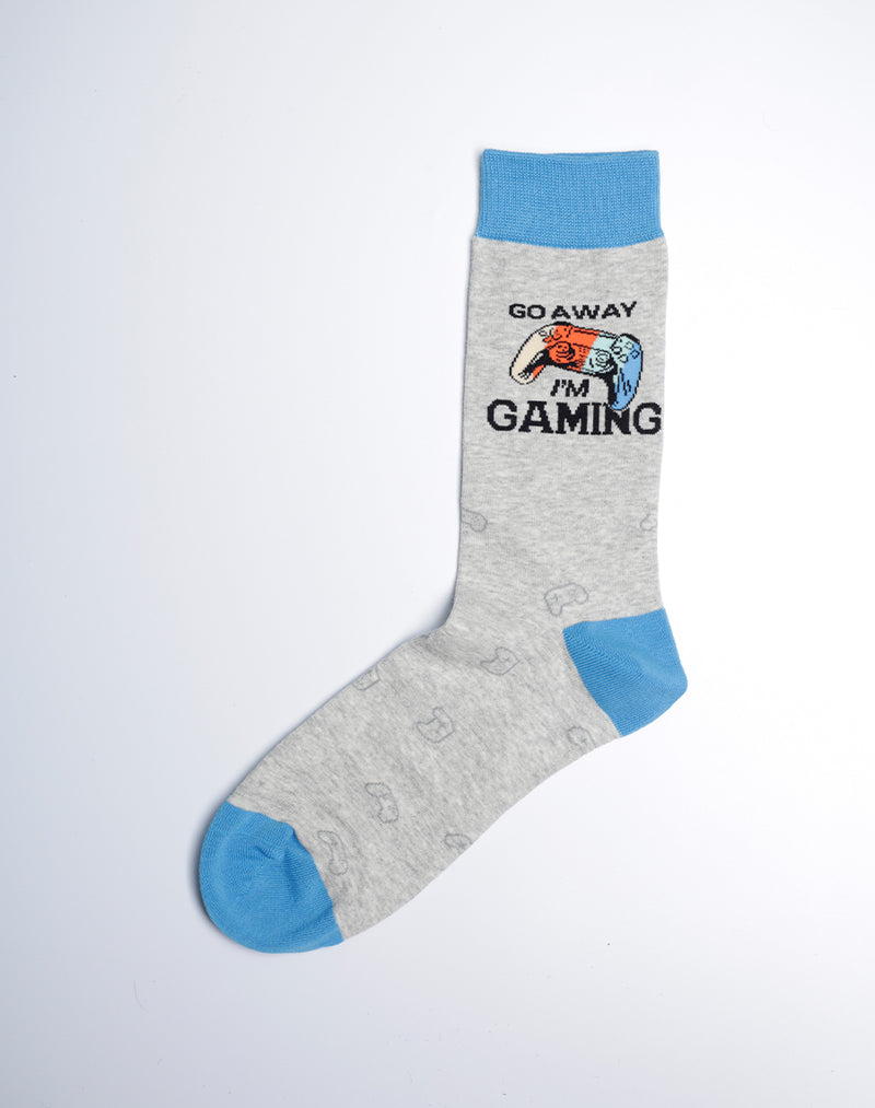 Buy Men's Go Away I'm Gaming Controller Crew Socks - Grey | Just Fun Socks