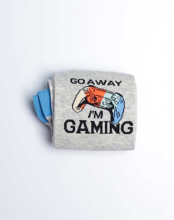 Buy Men's Go Away I'm Gaming Controller Crew Socks - Grey | Just Fun Socks
