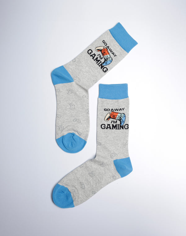 Buy Men's Go Away I'm Gaming Controller Crew Socks - Grey | Just Fun Socks