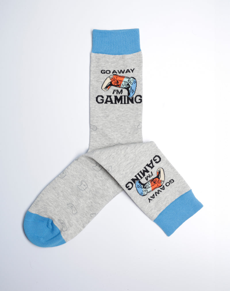 Buy Men's Go Away I'm Gaming Controller Crew Socks - Grey | Just Fun Socks