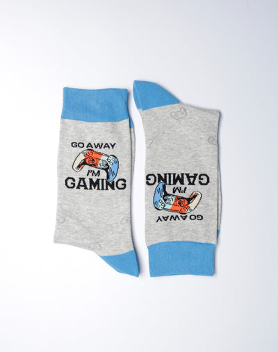 Buy Men's Go Away I'm Gaming Controller Crew Socks - Grey | Just Fun Socks
