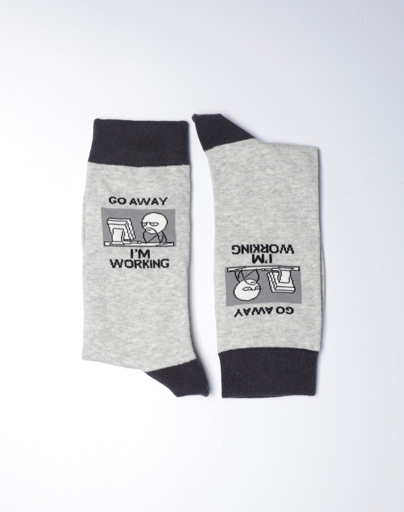 Buy Men's Go Away I'm Working Funny Crew Socks - Grey | Just Fun Socks