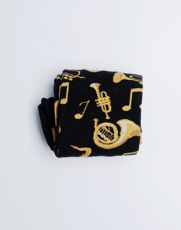 Buy Men's Brass Instruments Jazz Music Crew Socks - Black Cotton | Just ...