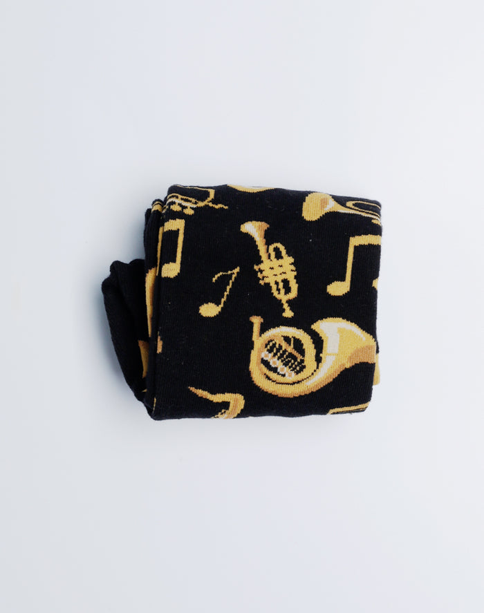 Buy Men's Brass Instruments Jazz Music Crew Socks - Black Cotton | Just ...