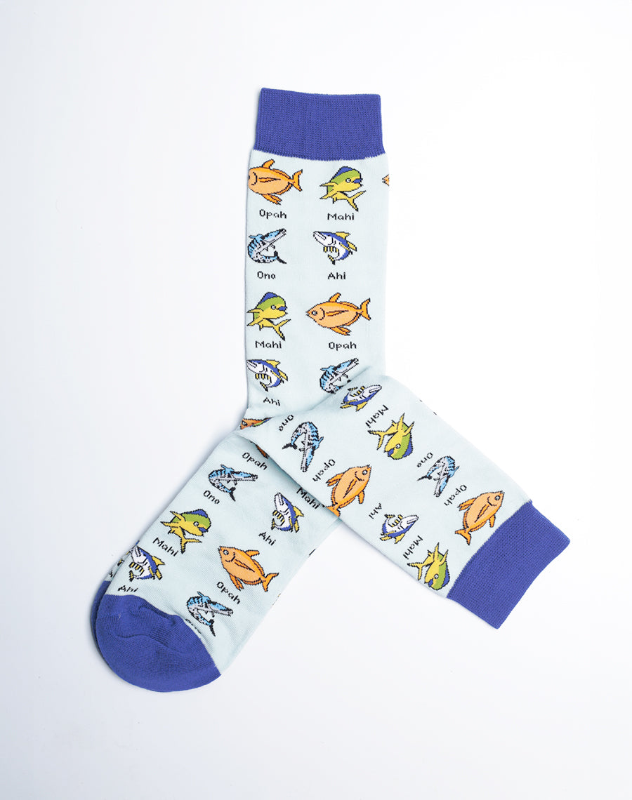Buy Men's Catch Of The Day Hawaiian Fish Crew Socks - Light Blue | Just ...