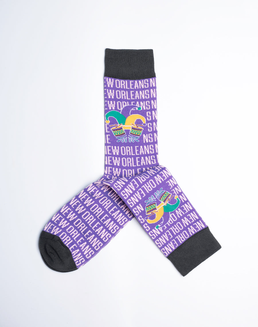 Buy Men's New Orleans Jester Drum Crew Socks - Purple Cotton | Just Fun ...