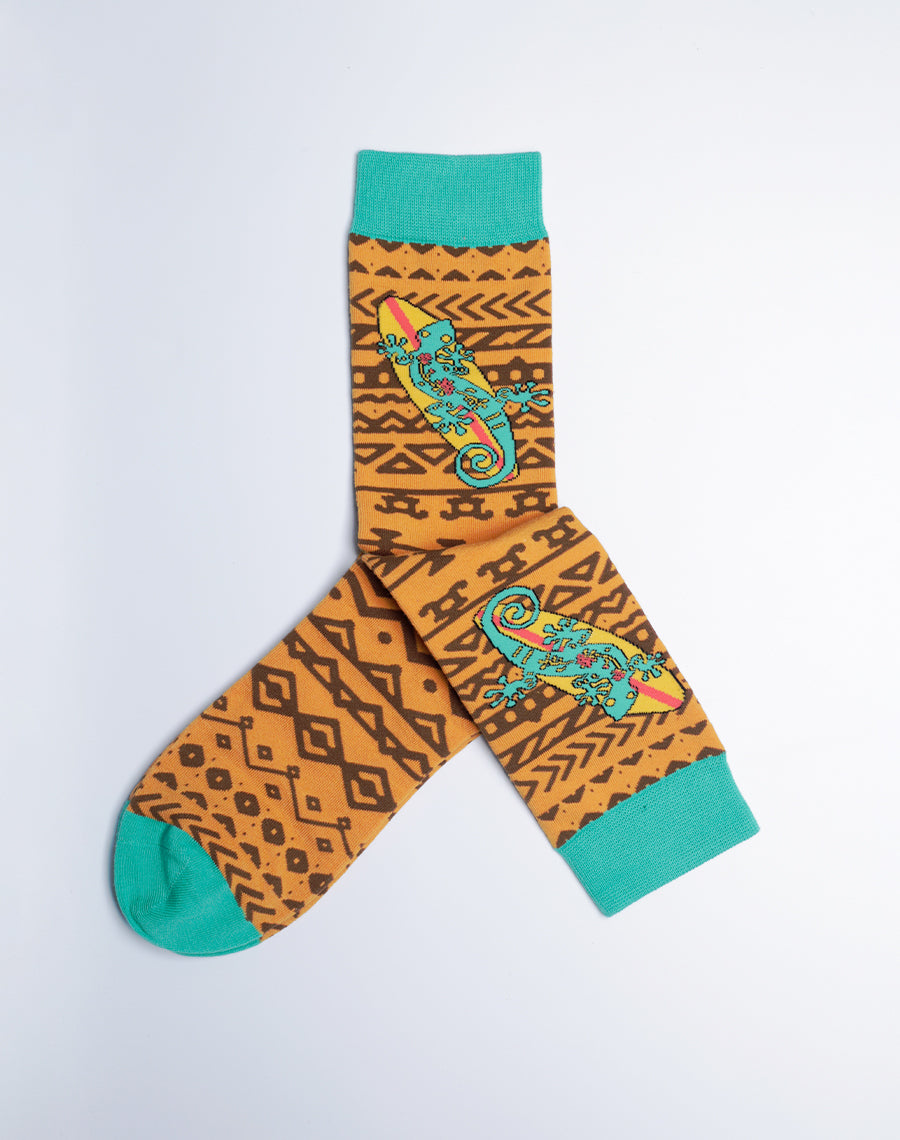 Buy Men's Tribal Gecko Tropical Crew Socks - Orange/Cotton Socks | Just ...
