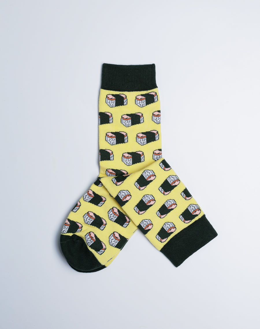Buy Kids Spam Musubi Hawaiian Crew Socks - Yellow Cotton | Just Fun Socks