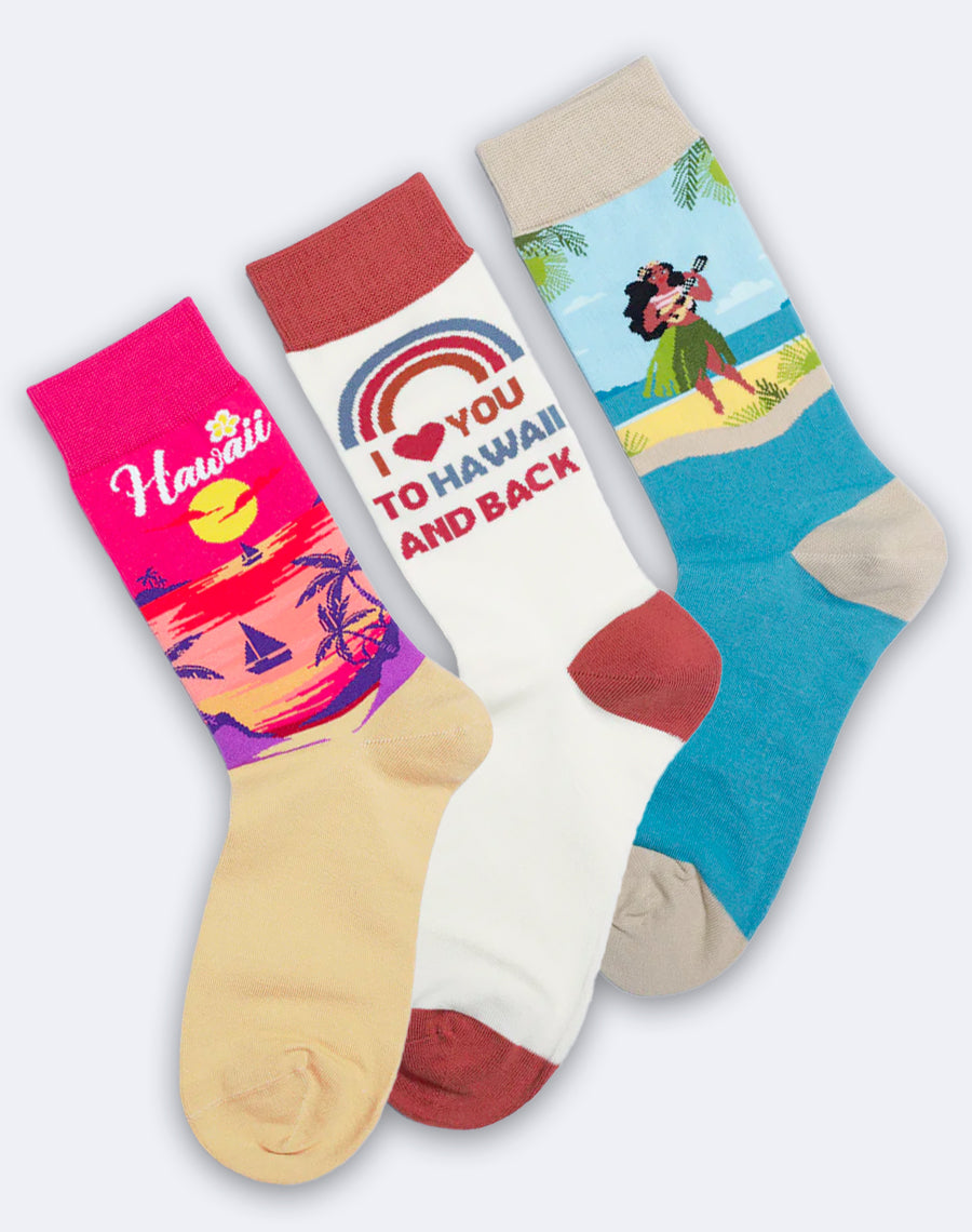 Buy Women's Hawaiian Getaway Crew Socks 3-Pair Bundle Pack | Just Fun Socks